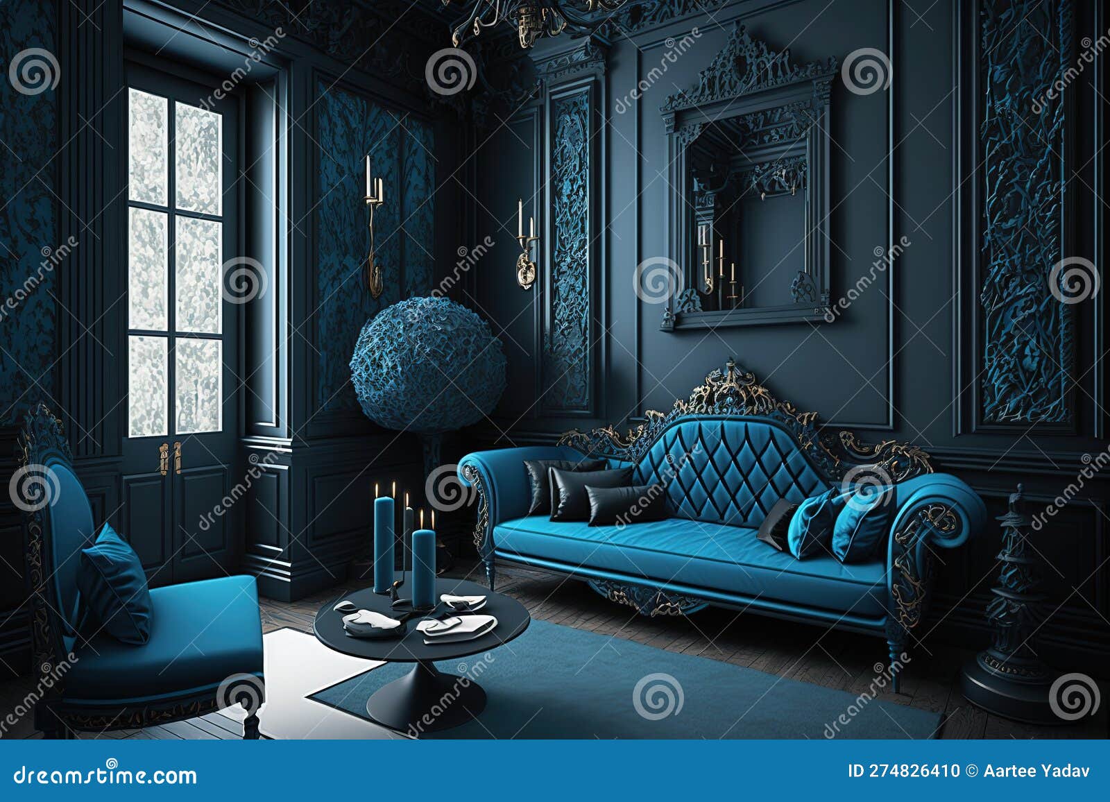 Blue and Black Interior Design. Generative Ai Stock Illustration ...