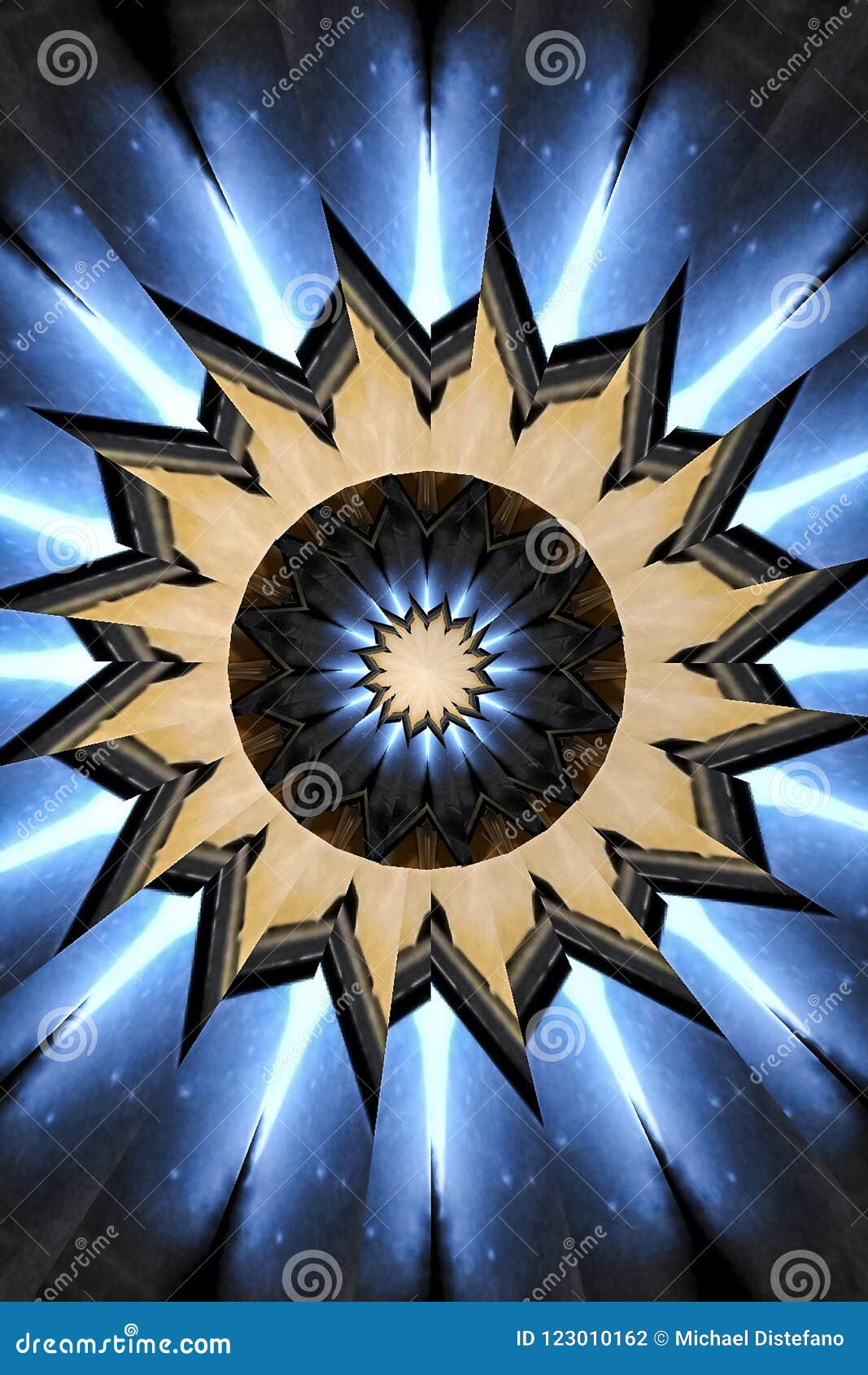 Blue and Black Pinwheel Kaleidoscope Mandala Vertical Stock ...