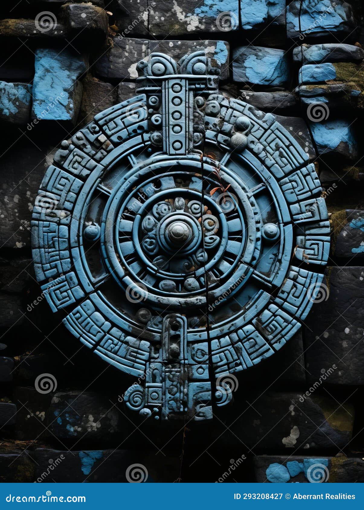 A Blue and Black Stone Wall with a Blue and White Circular Object on it ...