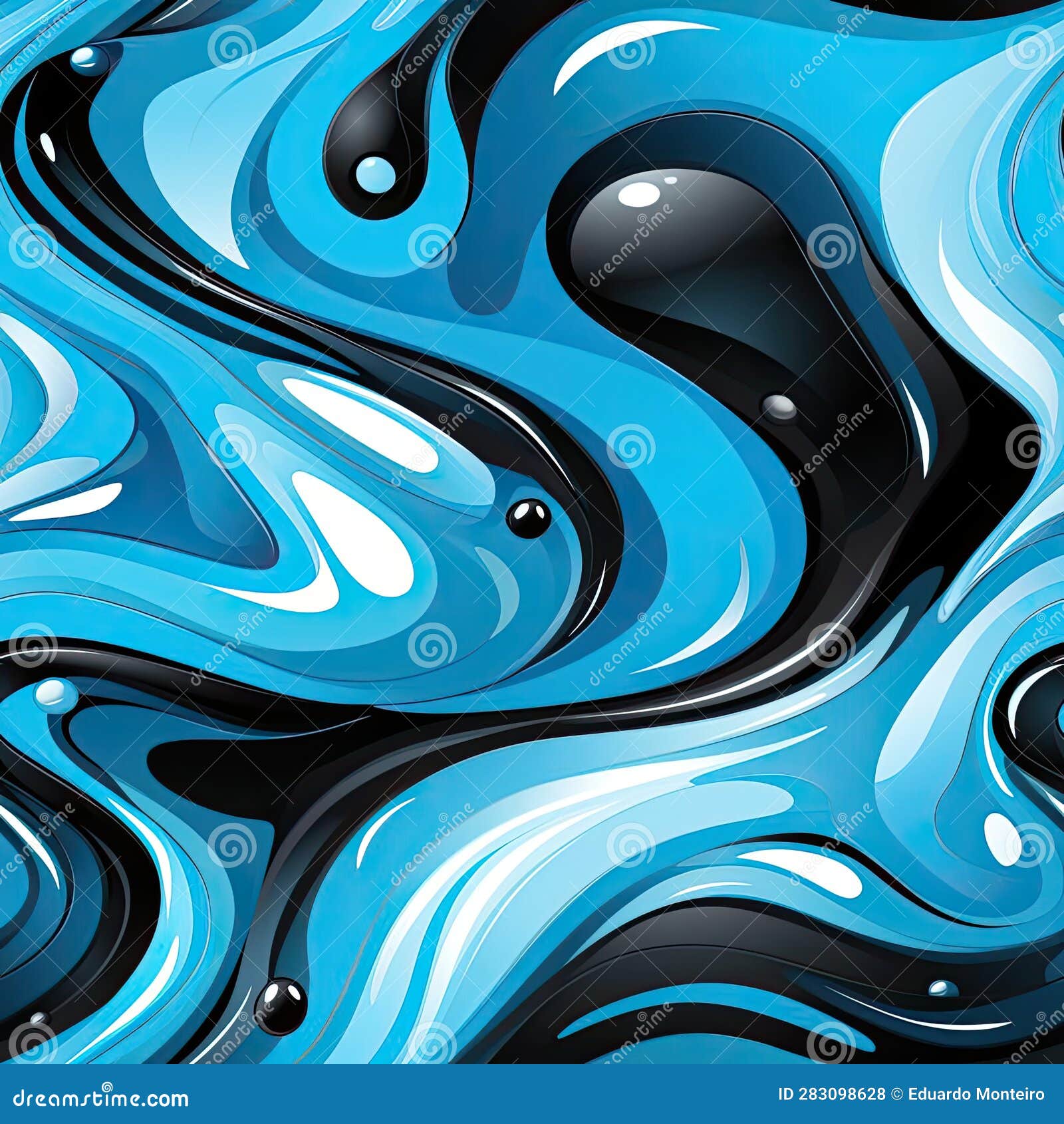 Blue and Black Wavy Pattern with Fluid Figures (tiled) Stock ...
