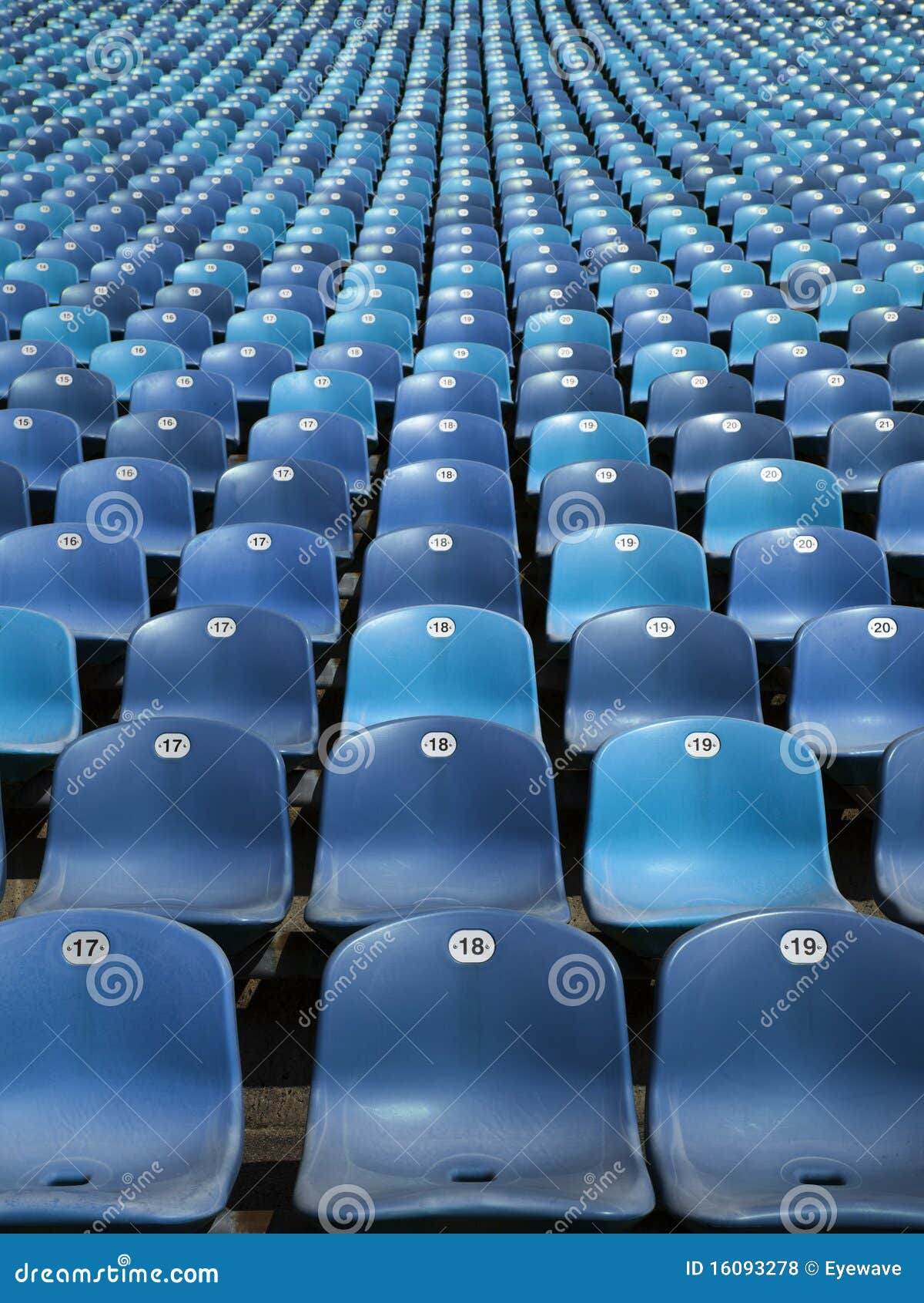 Blue bleachers at stadium stock photo. Image of rows - 16093278
