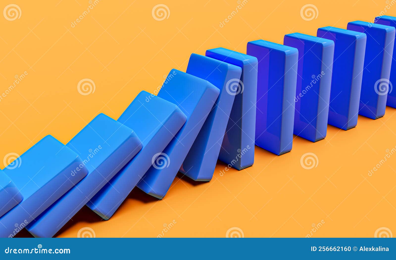 The Blue Blocks Domino are Pushing. Trends and Problems Concept Stock ...