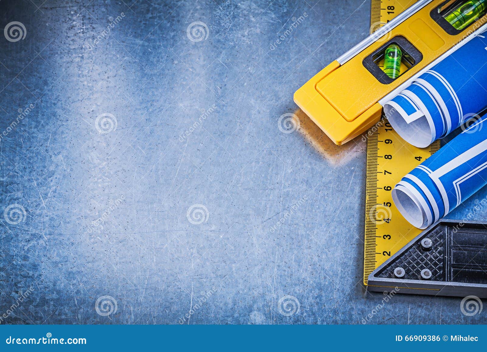 Blue Blueprints Construction Level Square Ruler on Metallic Back Stock ...