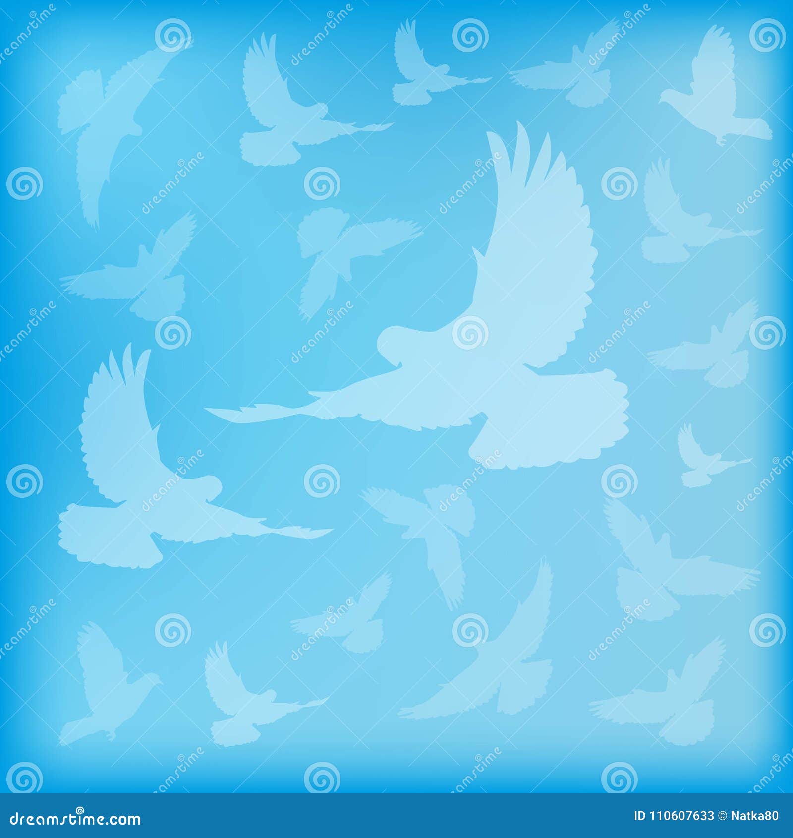 Blue Blurred Background Birds Doves Silhouettes Stock Vector ...