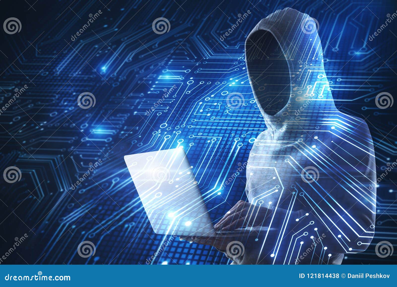 Blue Board Circuit and No Face Hacker Stock Photo - Image of hacker ...