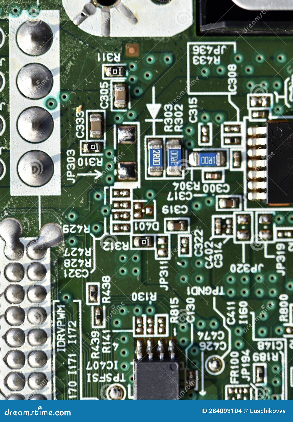 Blue Board with Radio Elements. a Chip with a Processor and Transistors ...