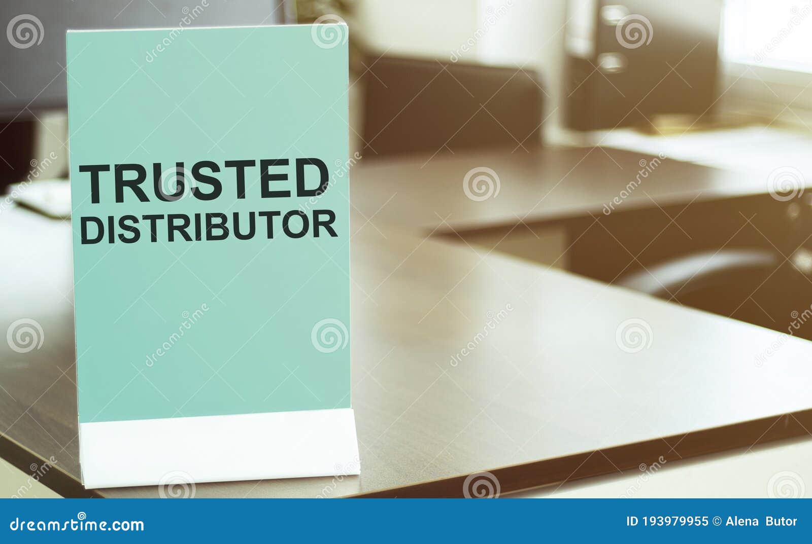 Blue Board with Text Trusted Distributor on the Office Background Stock ...