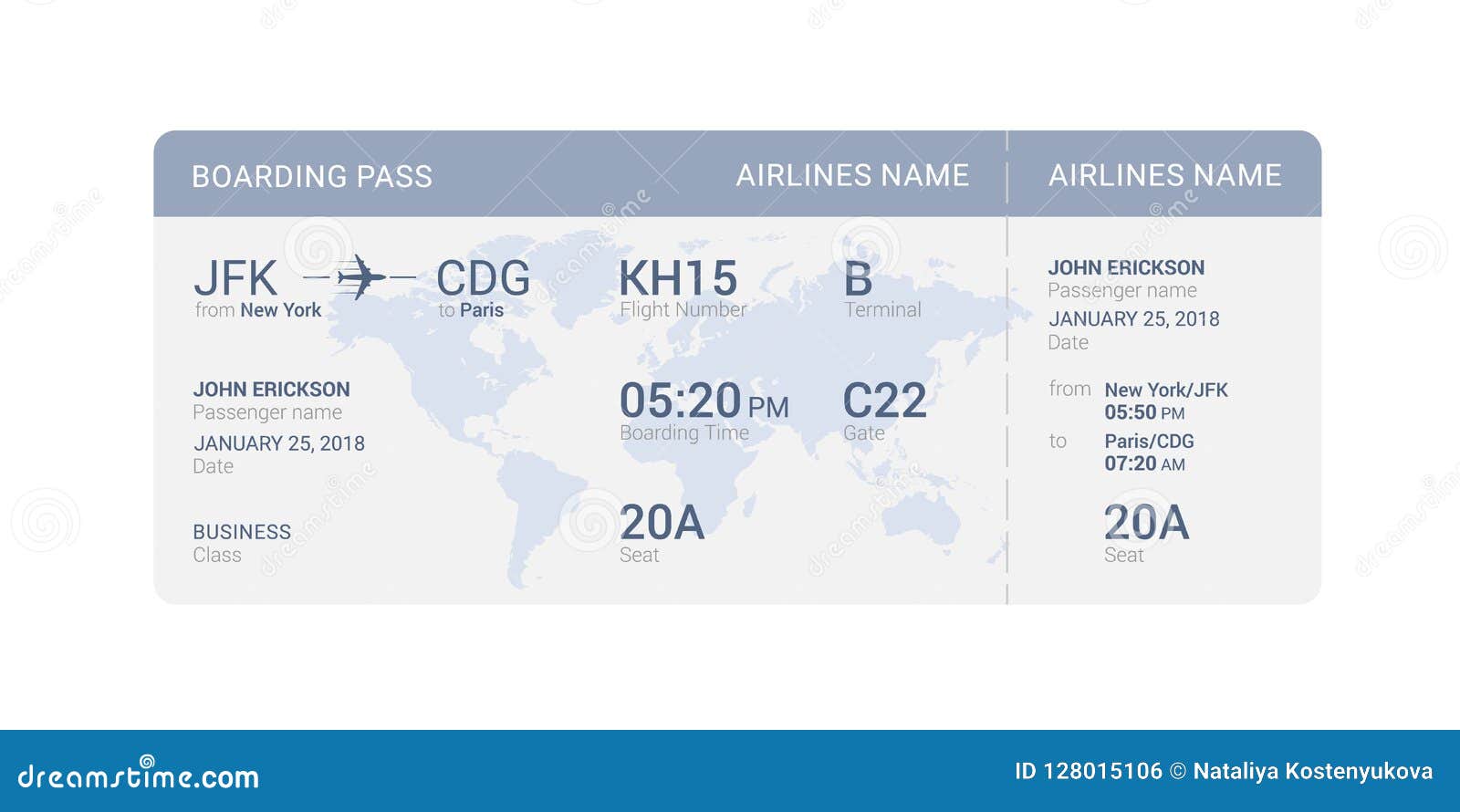 Blue boarding pass stock vector. Illustration of boarding - 128015106