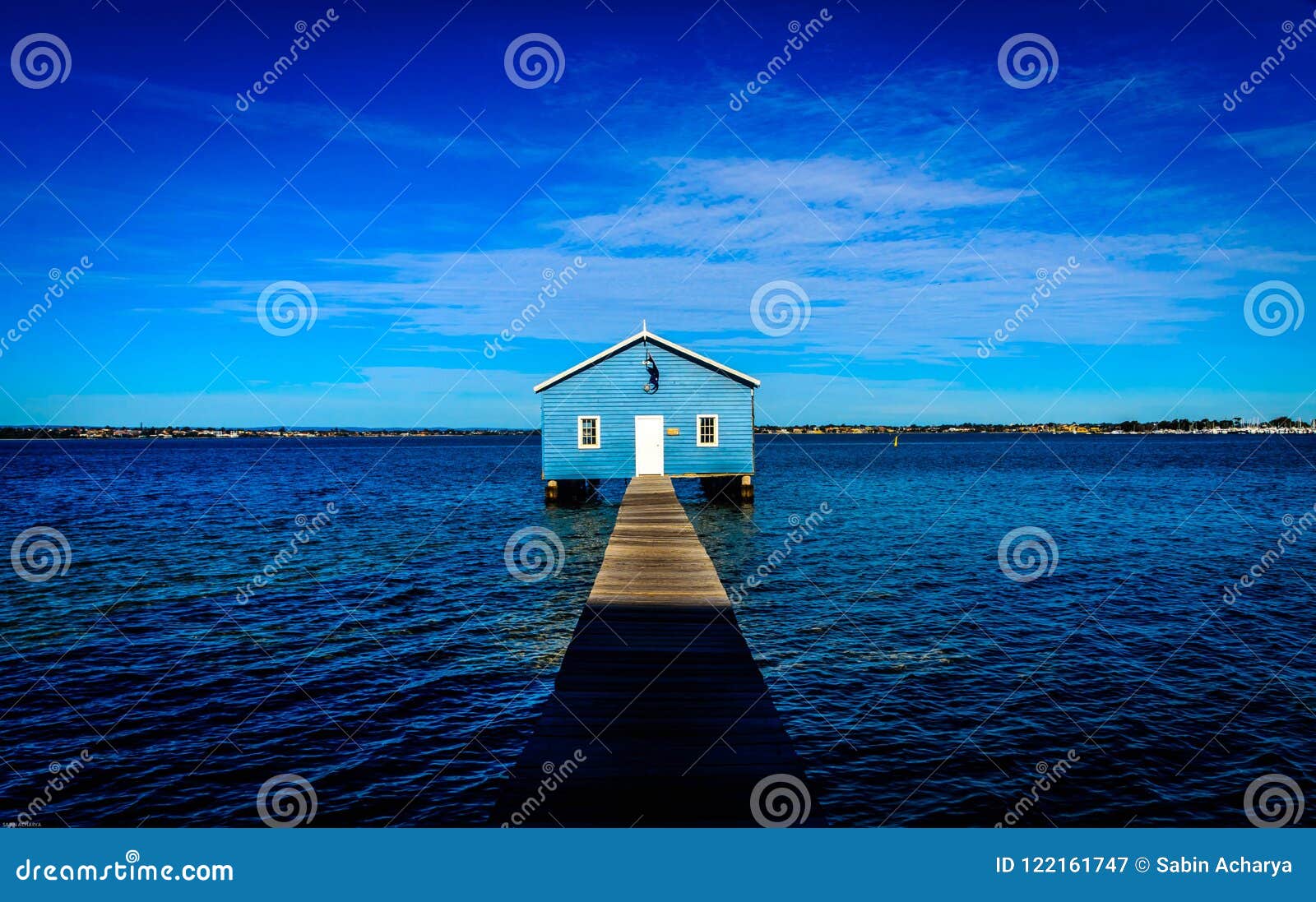 Blue Boat House stock image. Image of ocean, reflection - 122161747