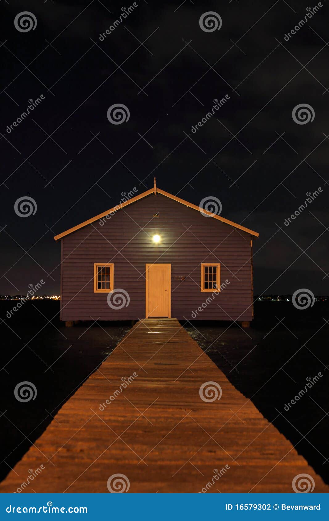 Blue Boat House on River at Night Stock Photo - Image of quiet ...