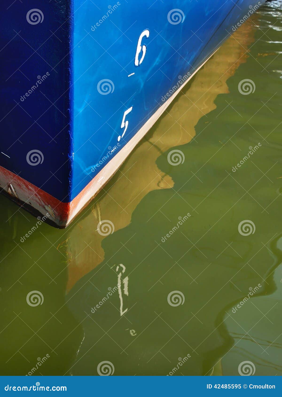 Blue Boat Hull and Reflection in Water Stock Image - Image of ...