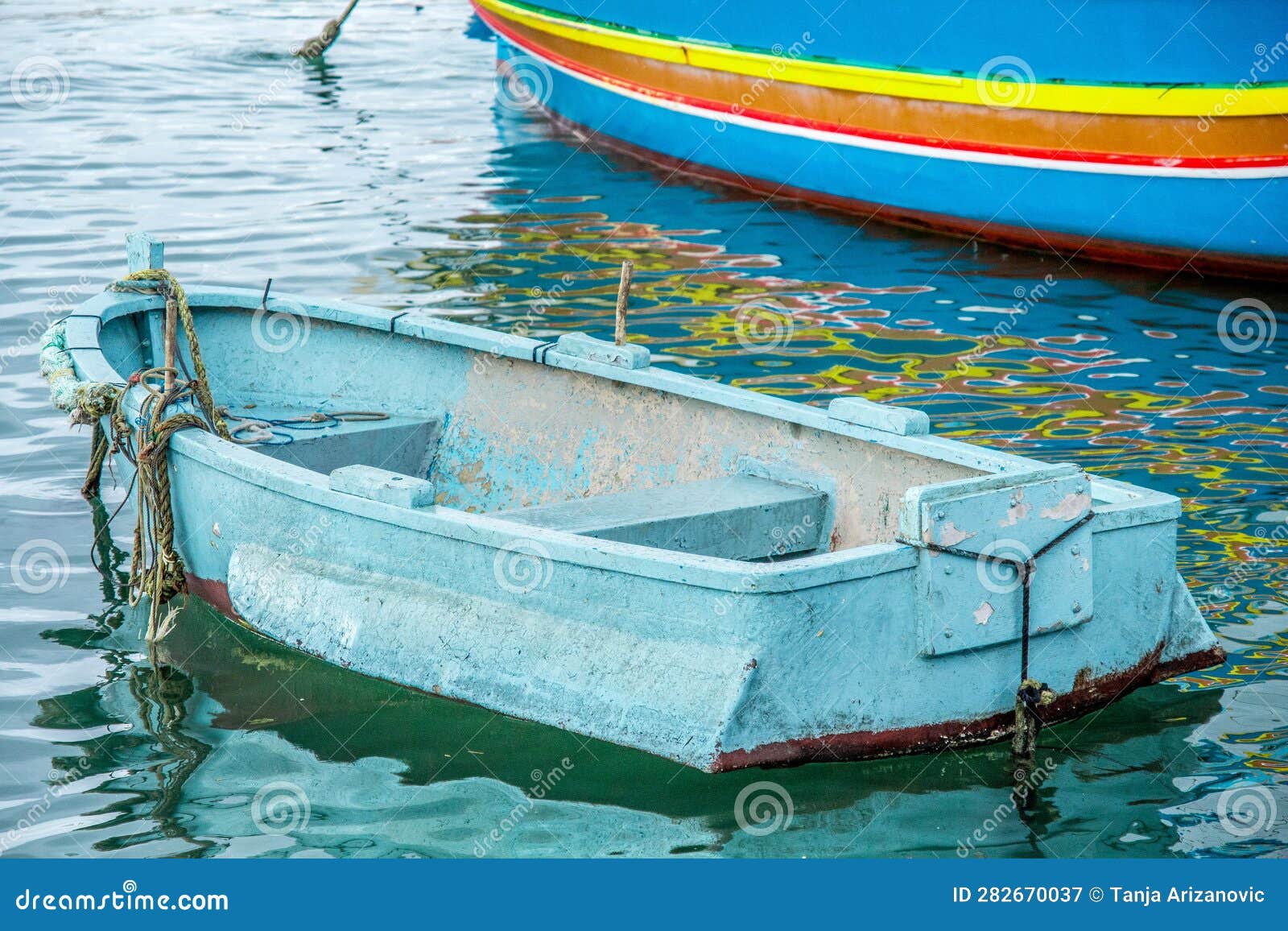 Blue boat in Malta stock image. Image of ship, canoe - 282670037