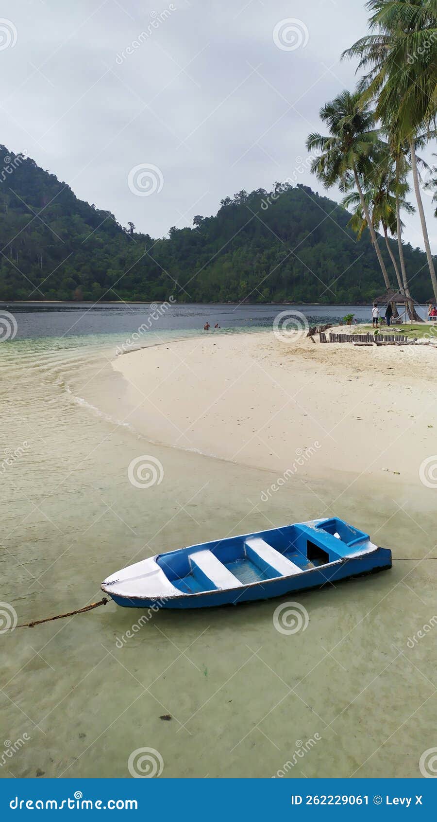 Blue Boat Stranded on the Island Ocean Background Stock Image - Image ...