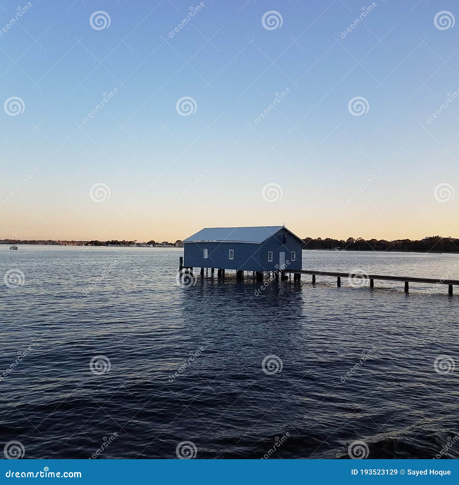 The Blue Boathouse stock image. Image of pier, landscape - 193523129