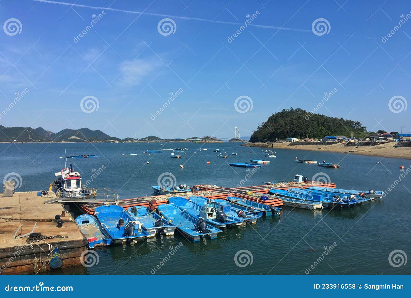 Blue Boats at a Simple Port Stock Photo - Image of simple, ships: 233916558