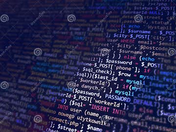 Blue Bokeh Computer Code Background for Job Offer. Stock Image - Image ...