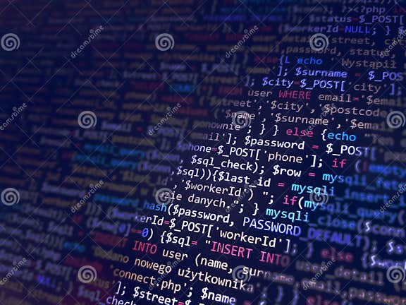Blue Bokeh Computer Code Background for Job Offer. Stock Image - Image ...