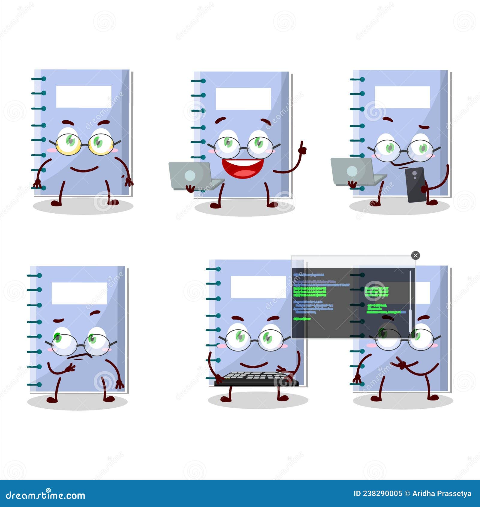Blue Book Programmer Cute Cartoon Character with Stock Vector ...