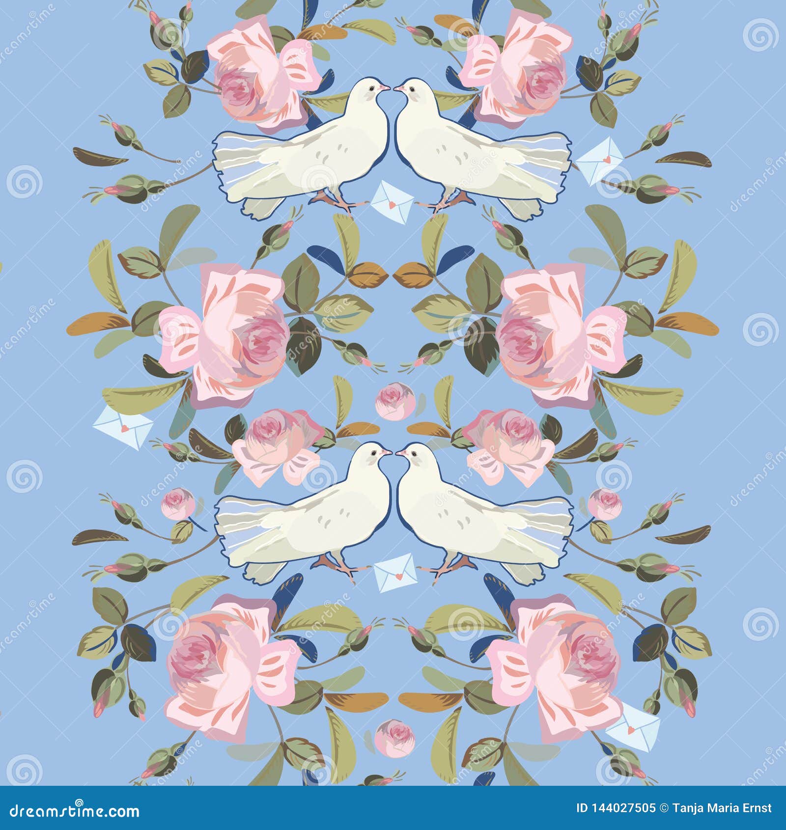 Blue Border with Rose and Dove. Stock Vector - Illustration of blue ...