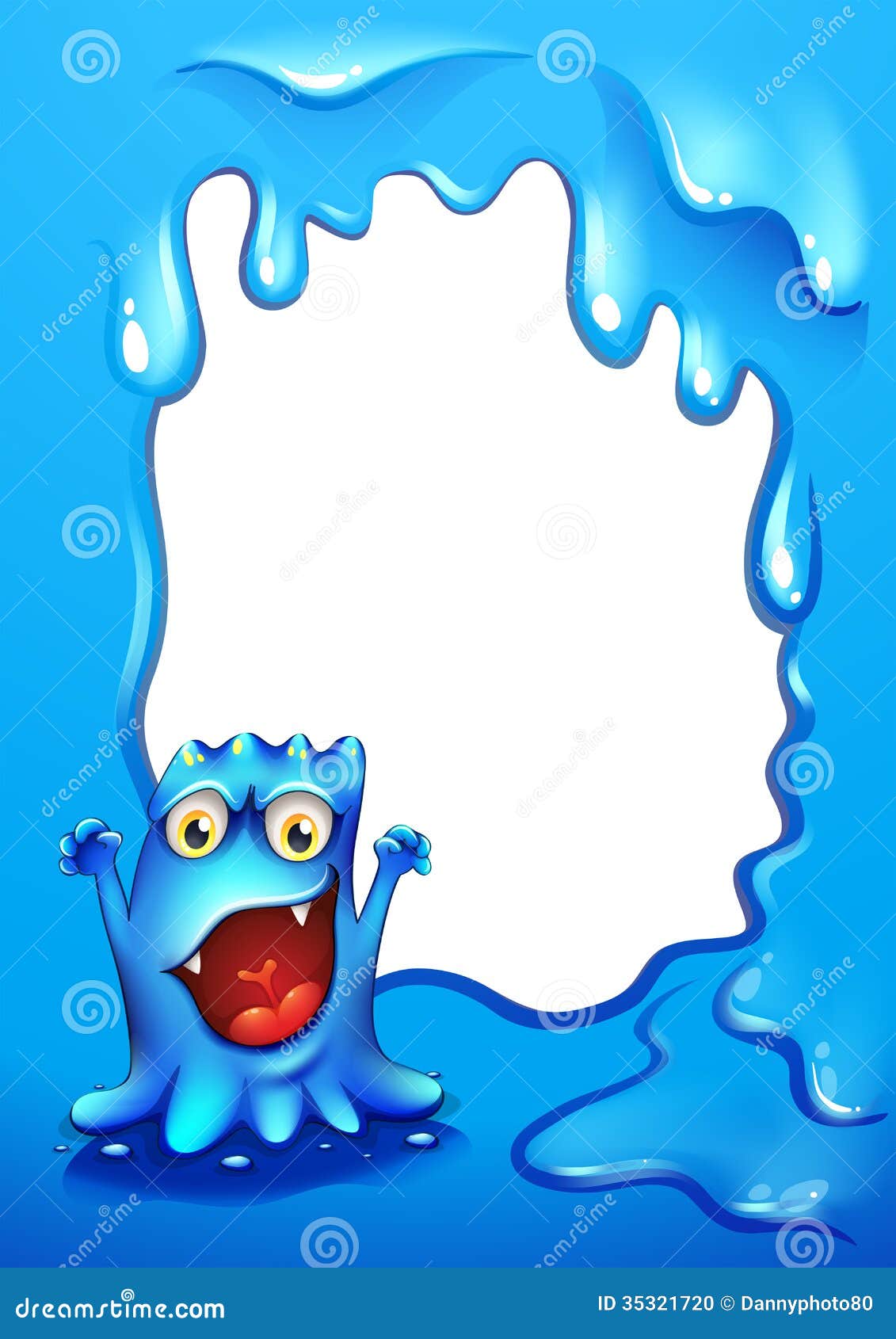 A Blue Border Template with a Monster Stock Vector - Illustration of ...