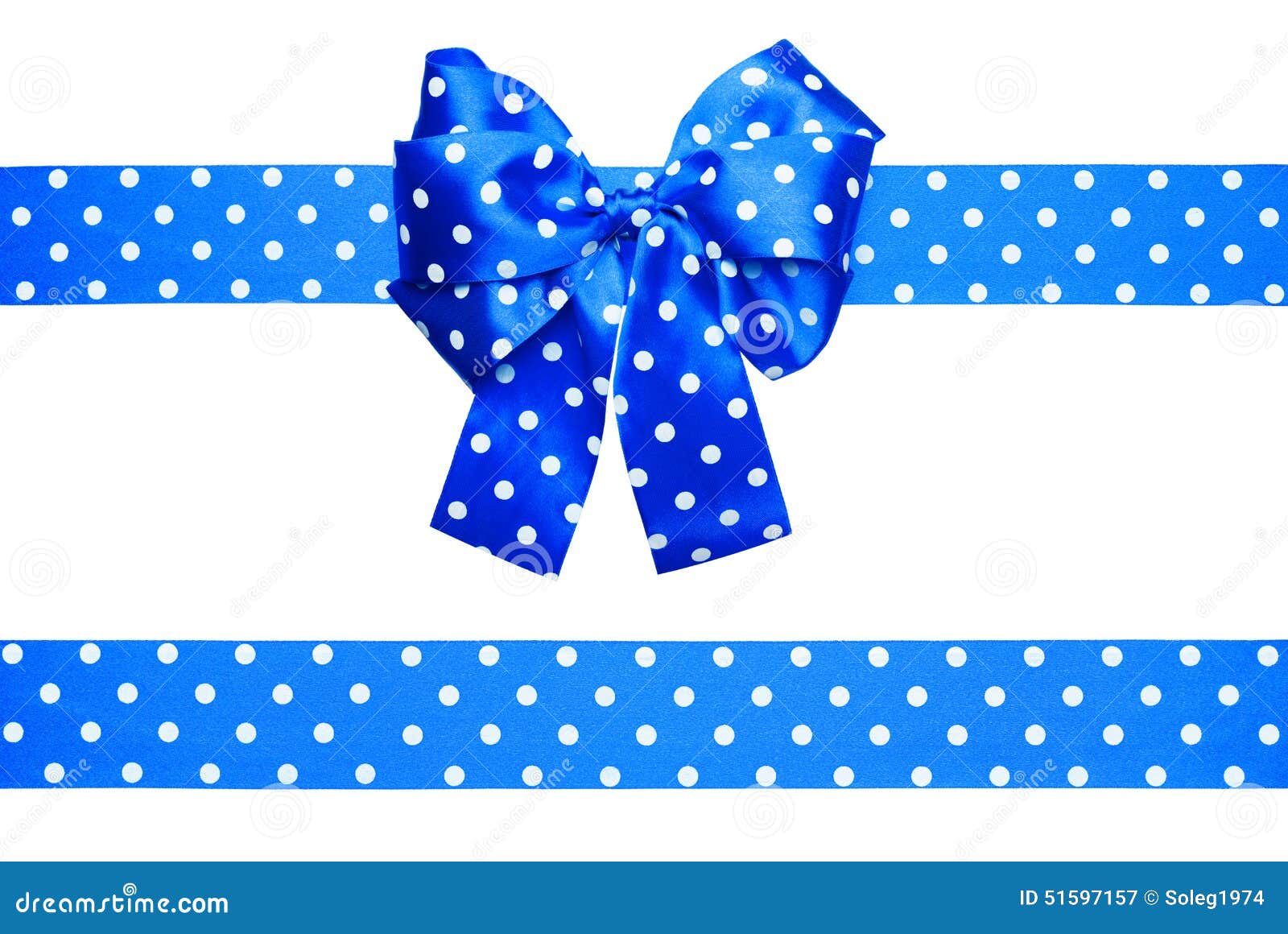 Blue Bow and Ribbon with White Polka Dots Made from Silk Stock Image ...