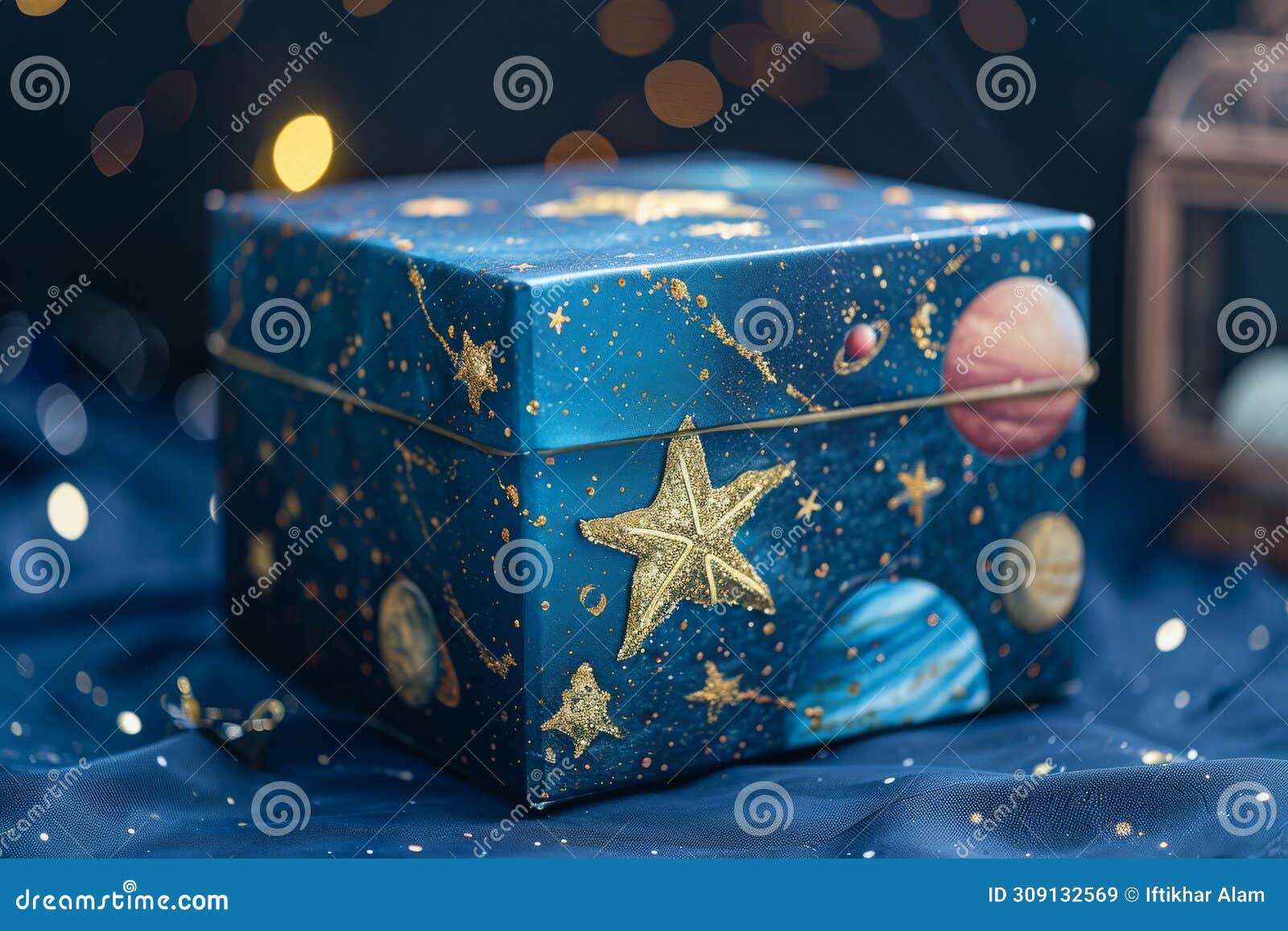 A Blue Box with Gold Stars on it is Pictured, Celestial Themed Gift Box ...