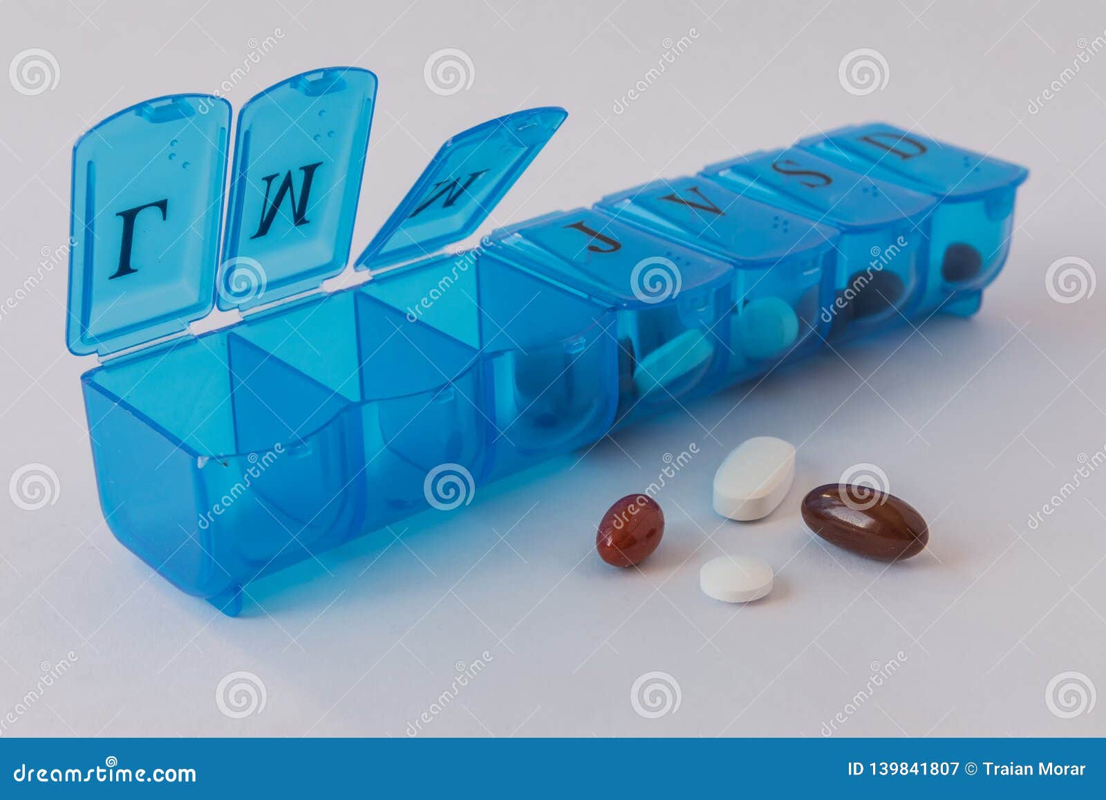 Blue Box for Organizing Weekly Drugs Stock Image - Image of product ...