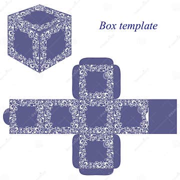 Blue Box Template with White Floral Elements Stock Vector ...