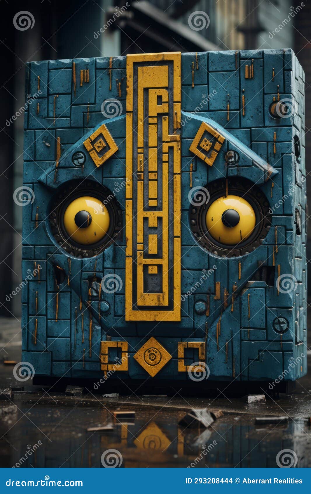 A Blue Box with Yellow Eyes on it Stock Illustration - Illustration of ...