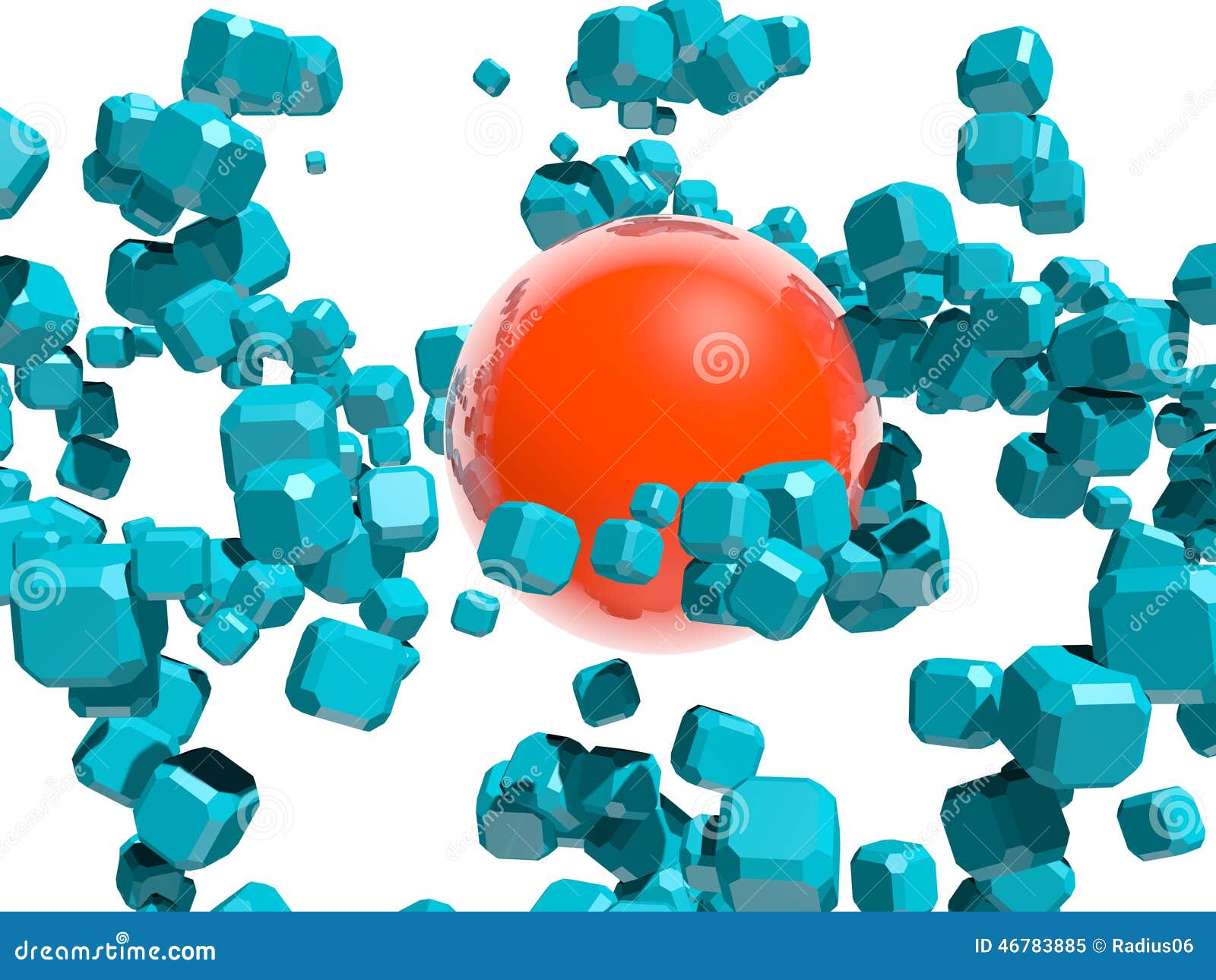Blue Boxes Flying Around Red Sphere Stock Image - Image of sphere, mesh ...
