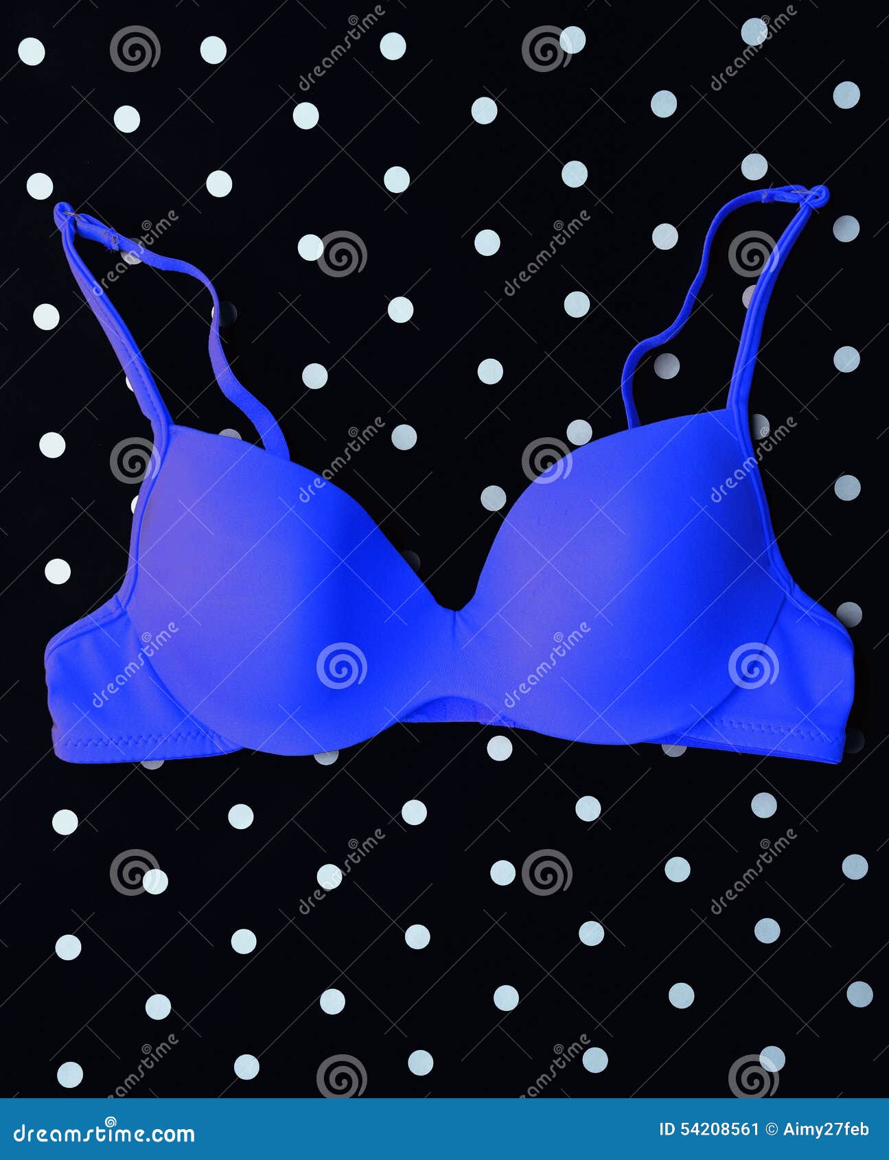 Blue Bra on Black and White Polka Dot Background Stock Image - Image of ...