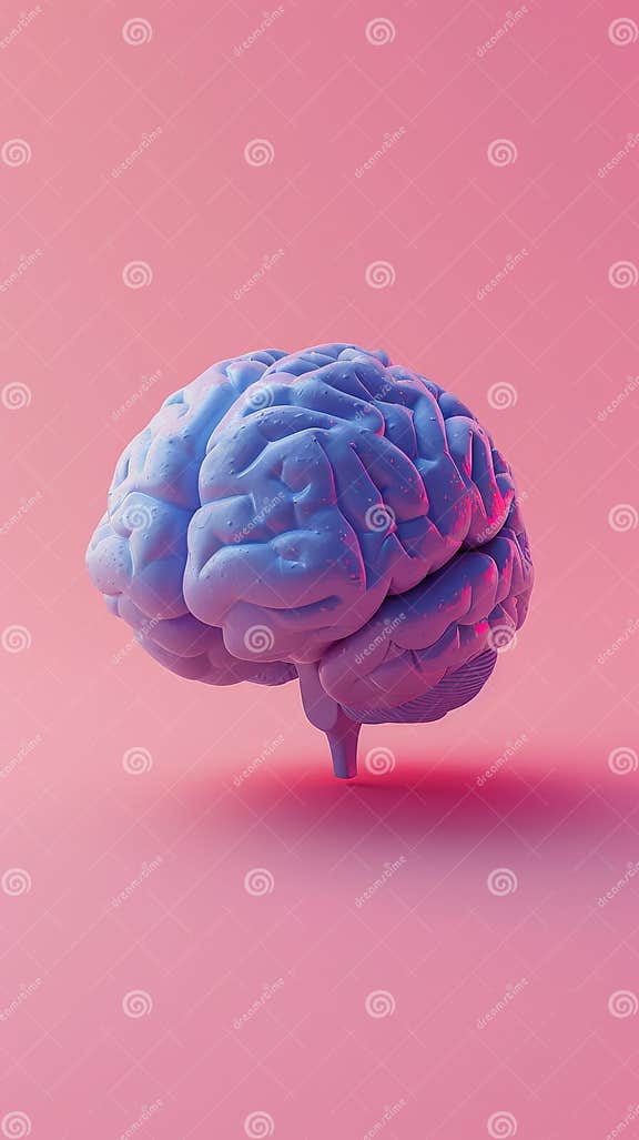 A Blue Brain Floats on a Pink Background, Casting a Subtle Shadow. the ...