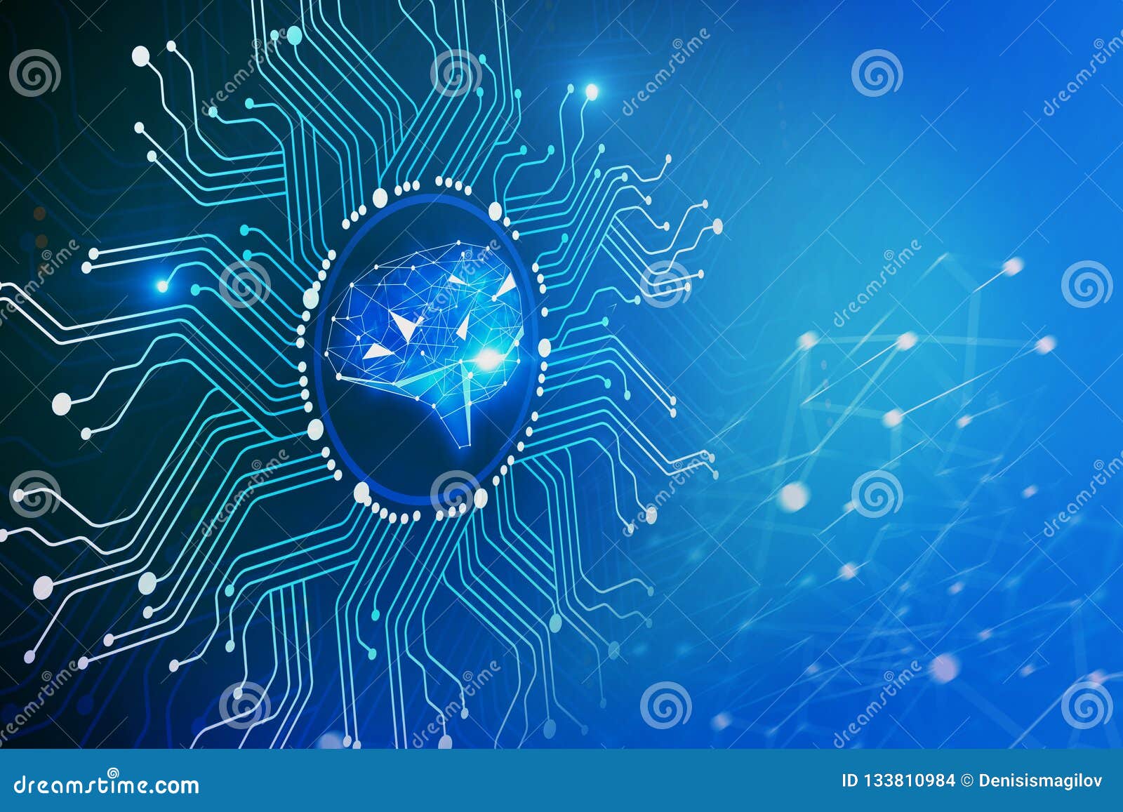 Light Blue Brain Interface and Network Stock Illustration ...
