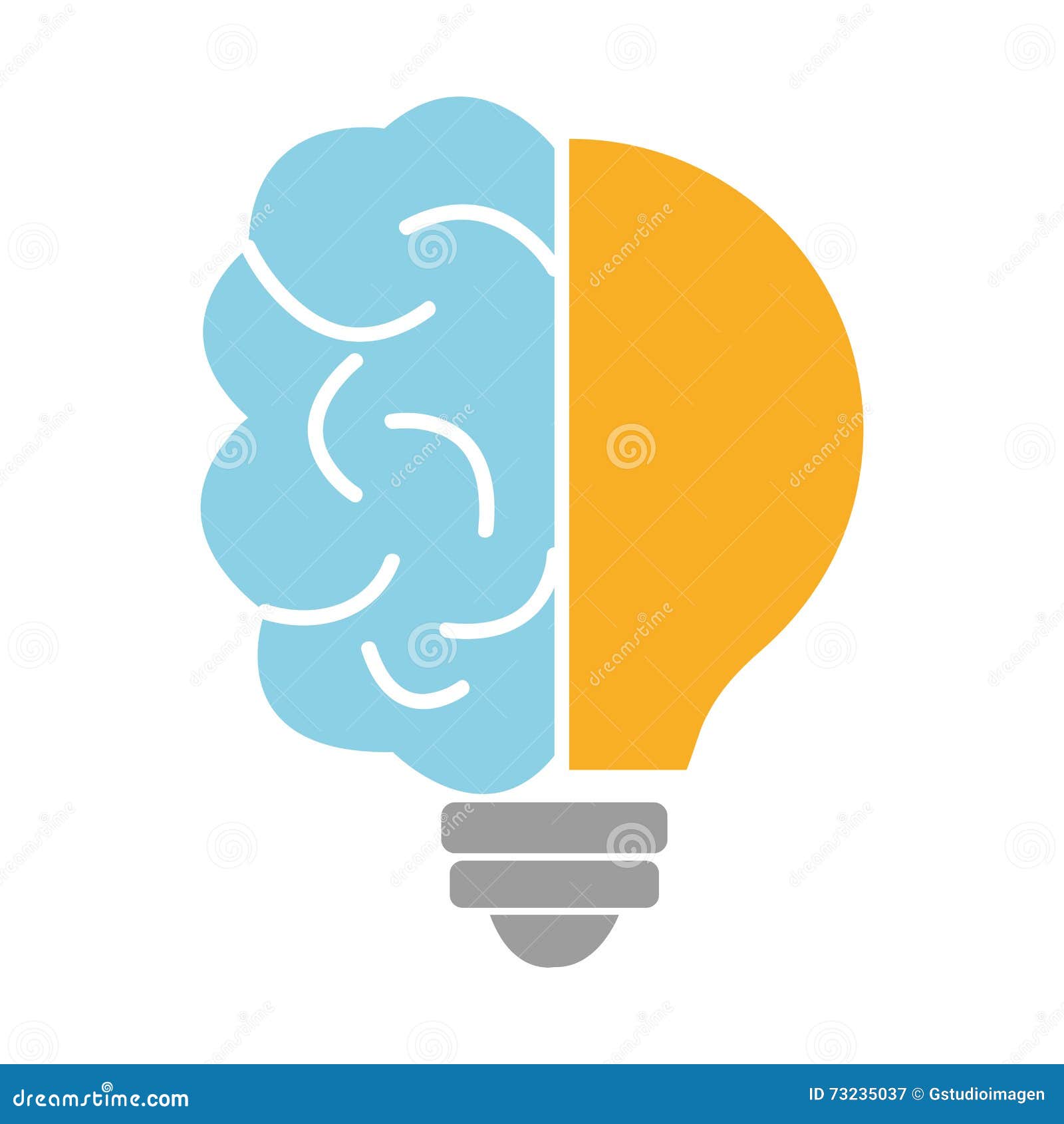 Blue Brain and Light Bulb, Graphic Stock Illustration - Illustration of ...