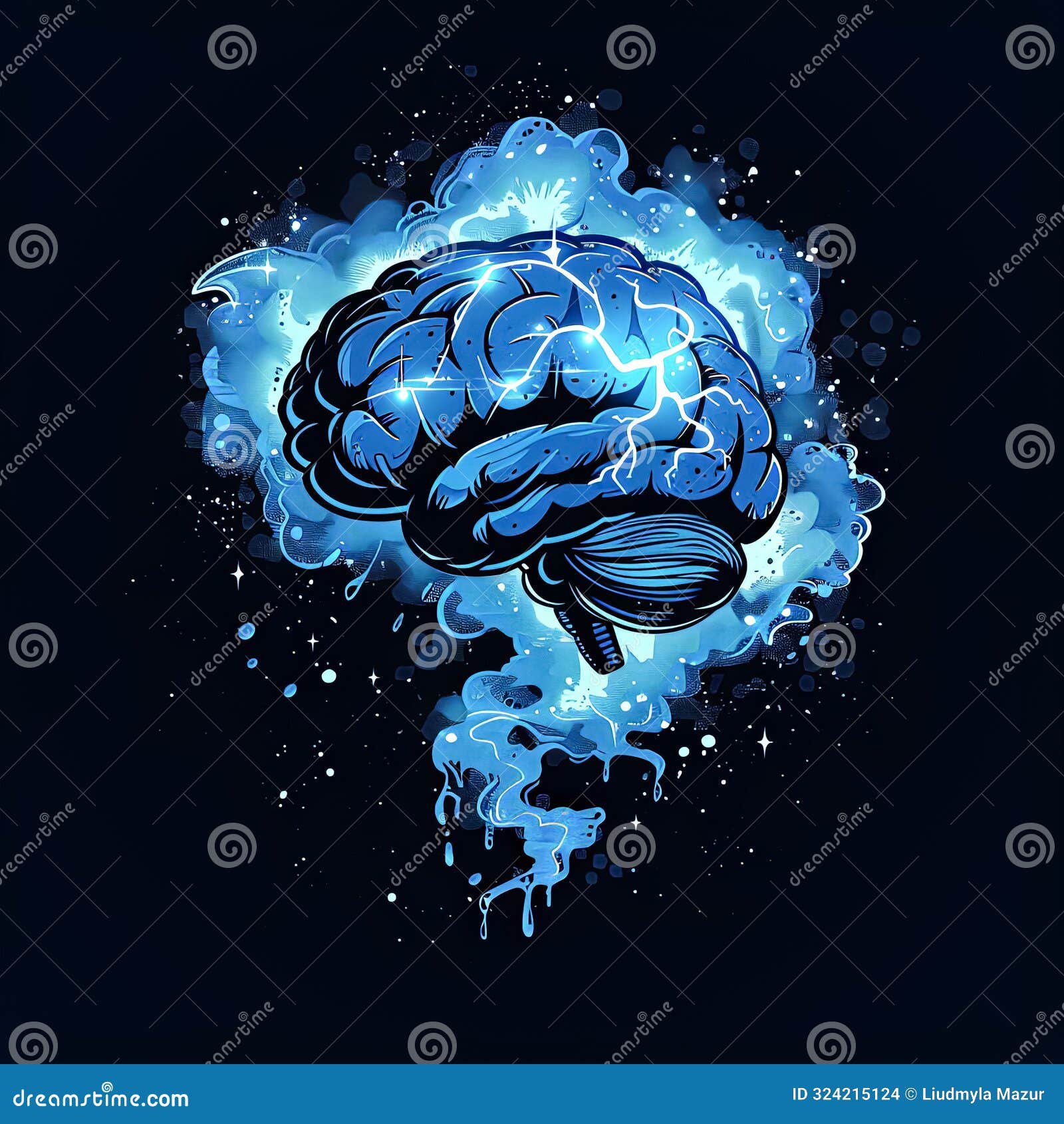 A Blue Brain with a Lightning Bolt in the Middle. Stock Photo - Image ...