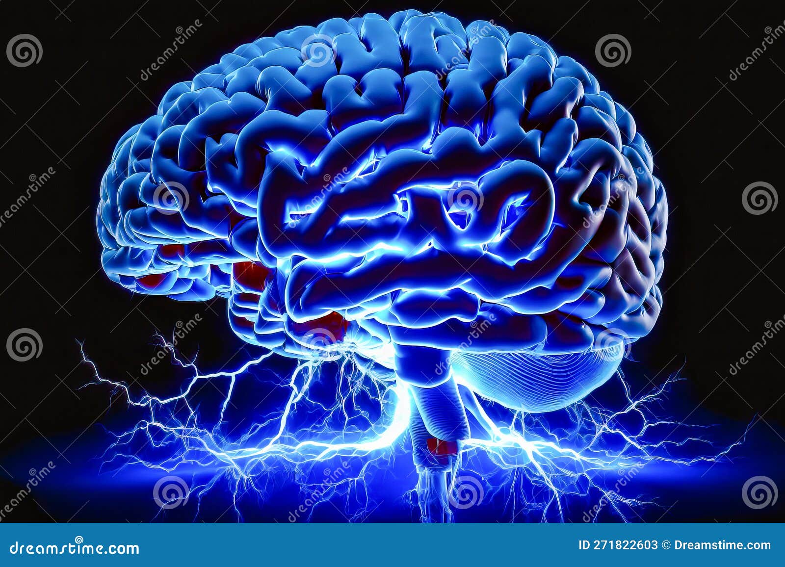 Blue Brain with Lightning Coming Out of it. Generative AI Stock Image ...