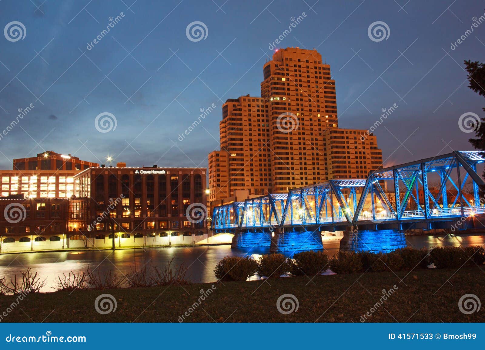 Blue Bridge in Grand Rapids Editorial Stock Photo - Image of light ...