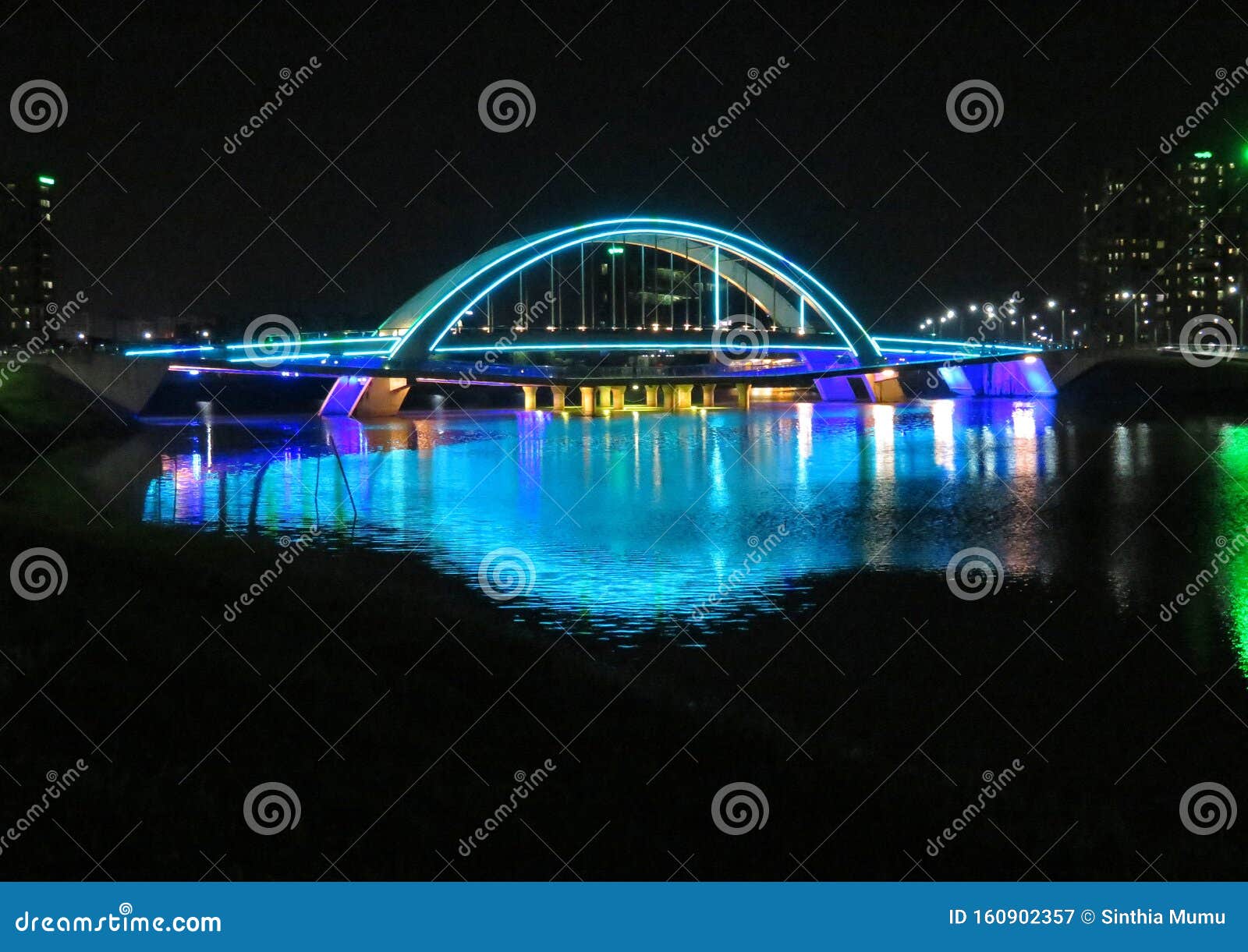Blue bridge at night stock image. Image of beautiful - 160902357