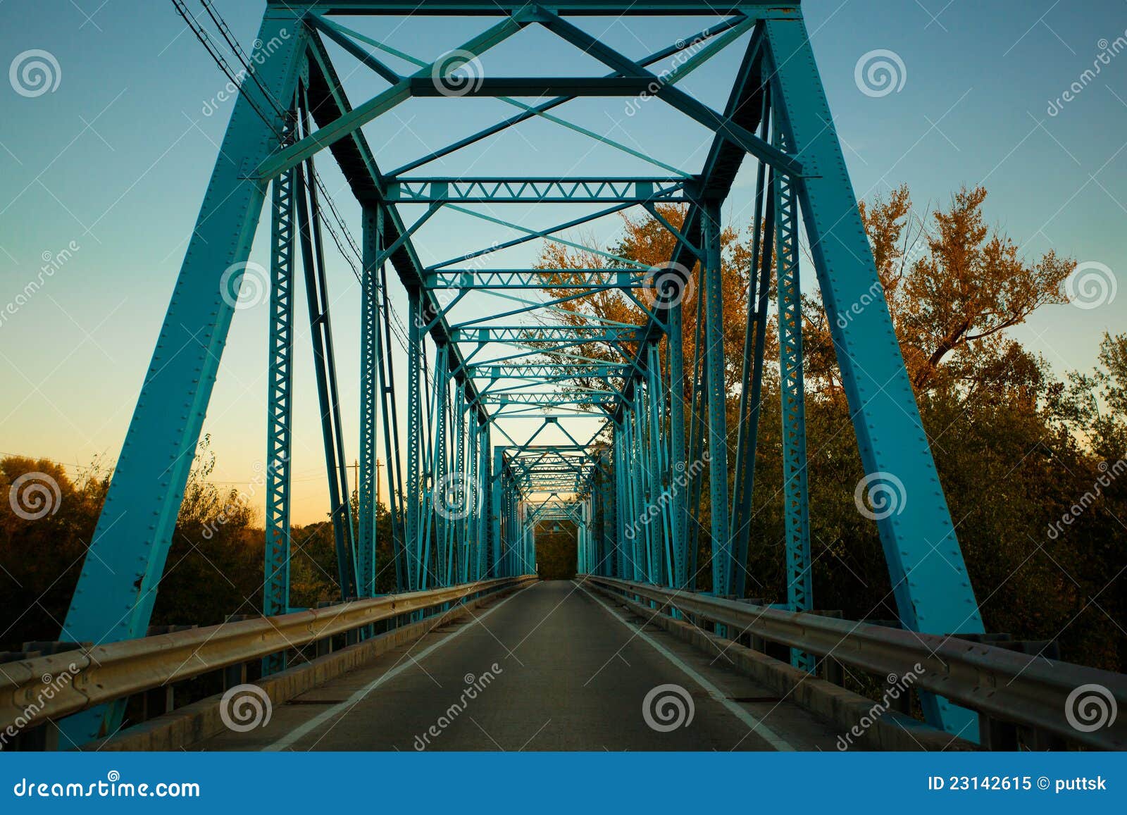 Blue bridge at sunset stock image. Image of street, yellow - 23142615