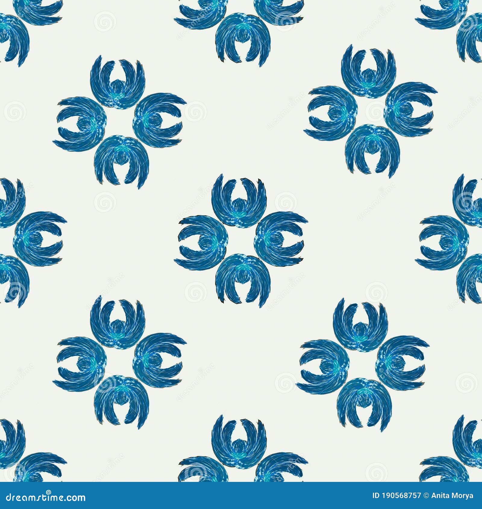 Blue Bright Lotus Flower Shaped Graphic Seamless Pattern Stock ...