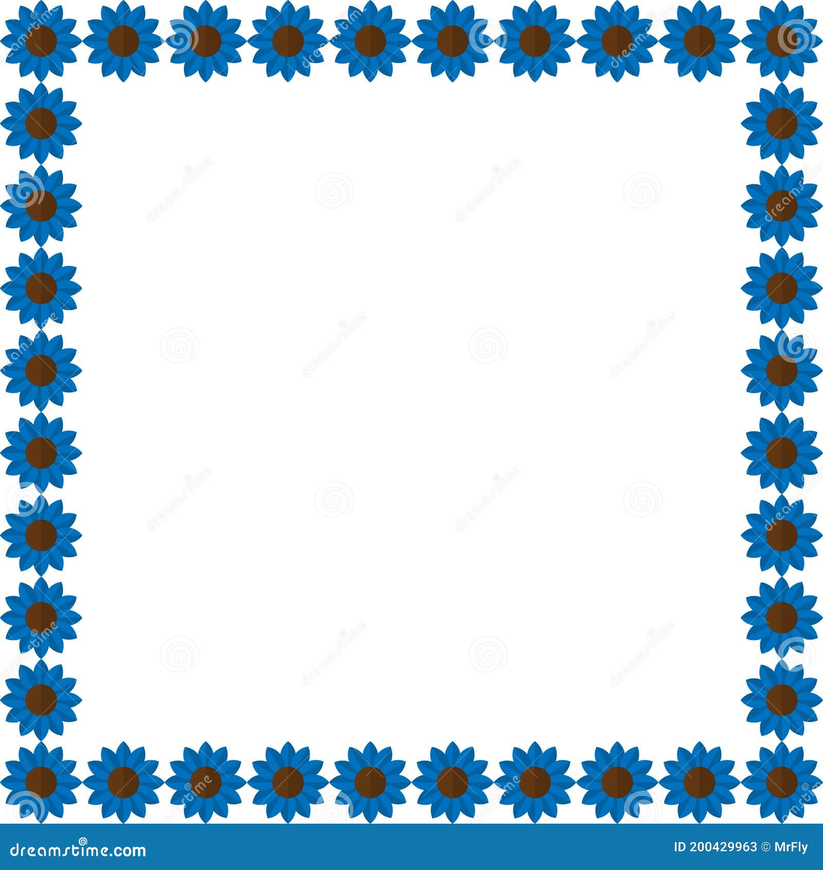 Blue Bright Square Flower Frame, Isolated, Vector Illustration Stock ...