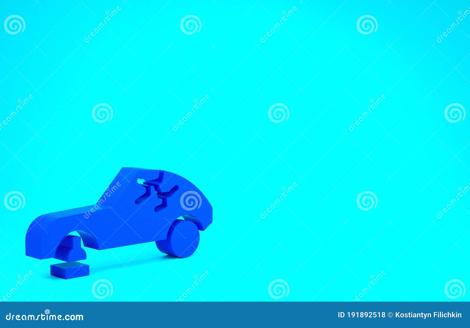 Blue Broken Car Icon Isolated on Blue Background. Car Crush. Minimalism ...