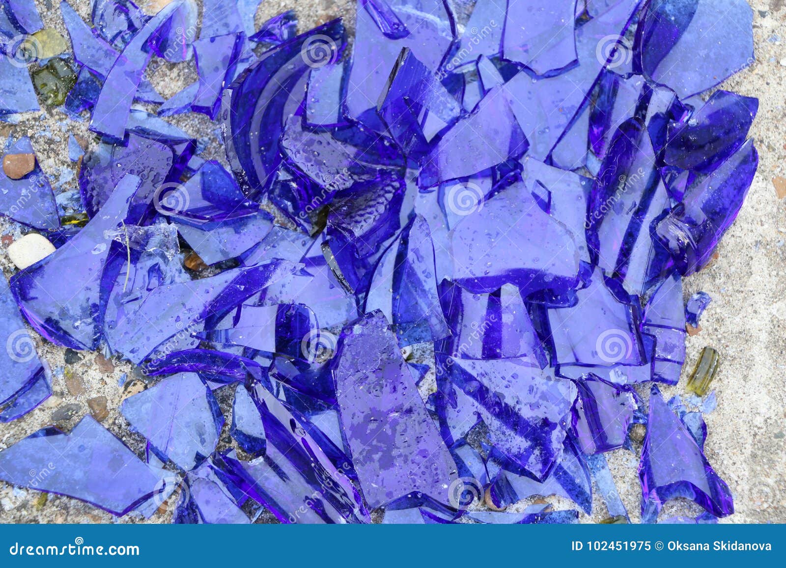 Blue Broken Glass on a Concrete Surface - Texture for a Background ...
