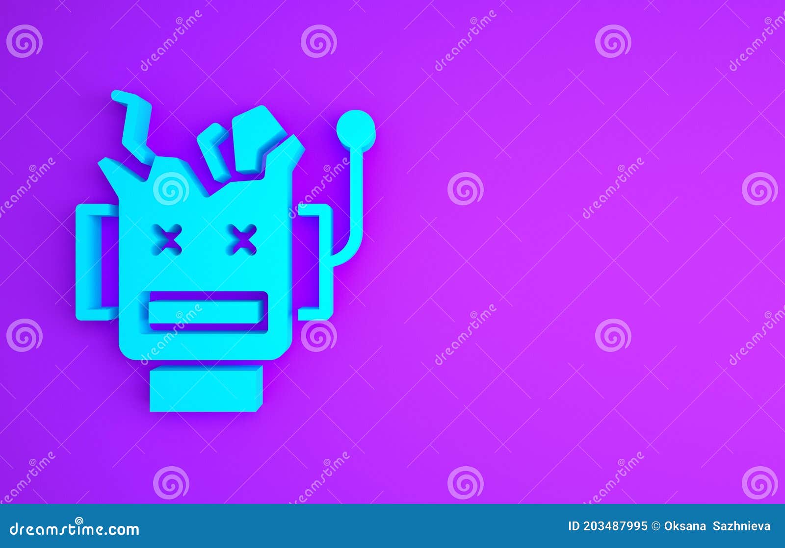 Blue Broken Robot Icon Isolated on Purple Background. Artificial ...