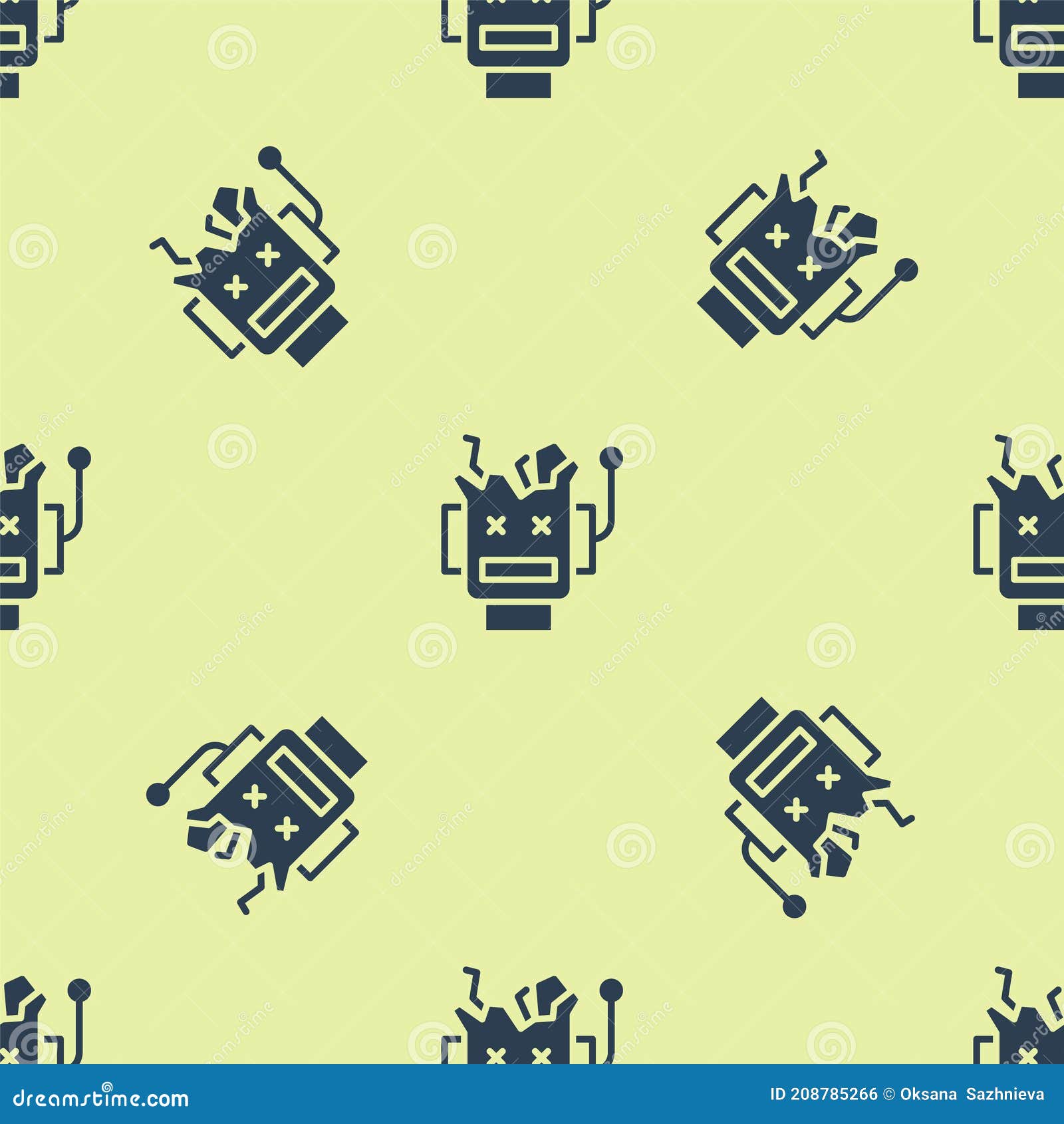 Blue Broken Robot Icon Isolated Seamless Pattern on Yellow Background ...