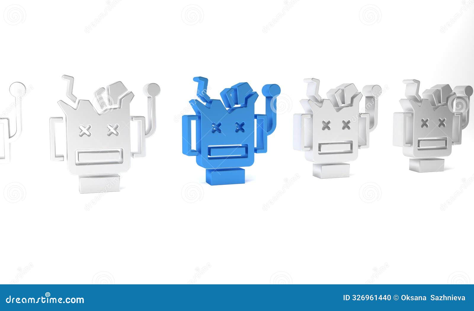 Blue Broken Robot Icon Isolated on White Background. Artificial ...