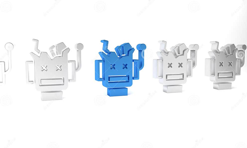 Blue Broken Robot Icon Isolated on White Background. Artificial ...