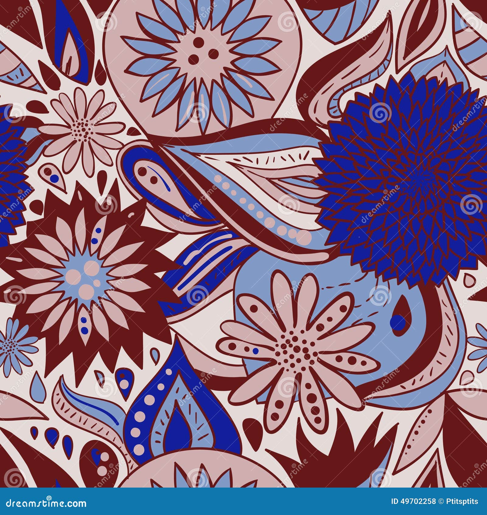 Blue Brown Pattern with Flowers and Ornaments Stock Vector ...