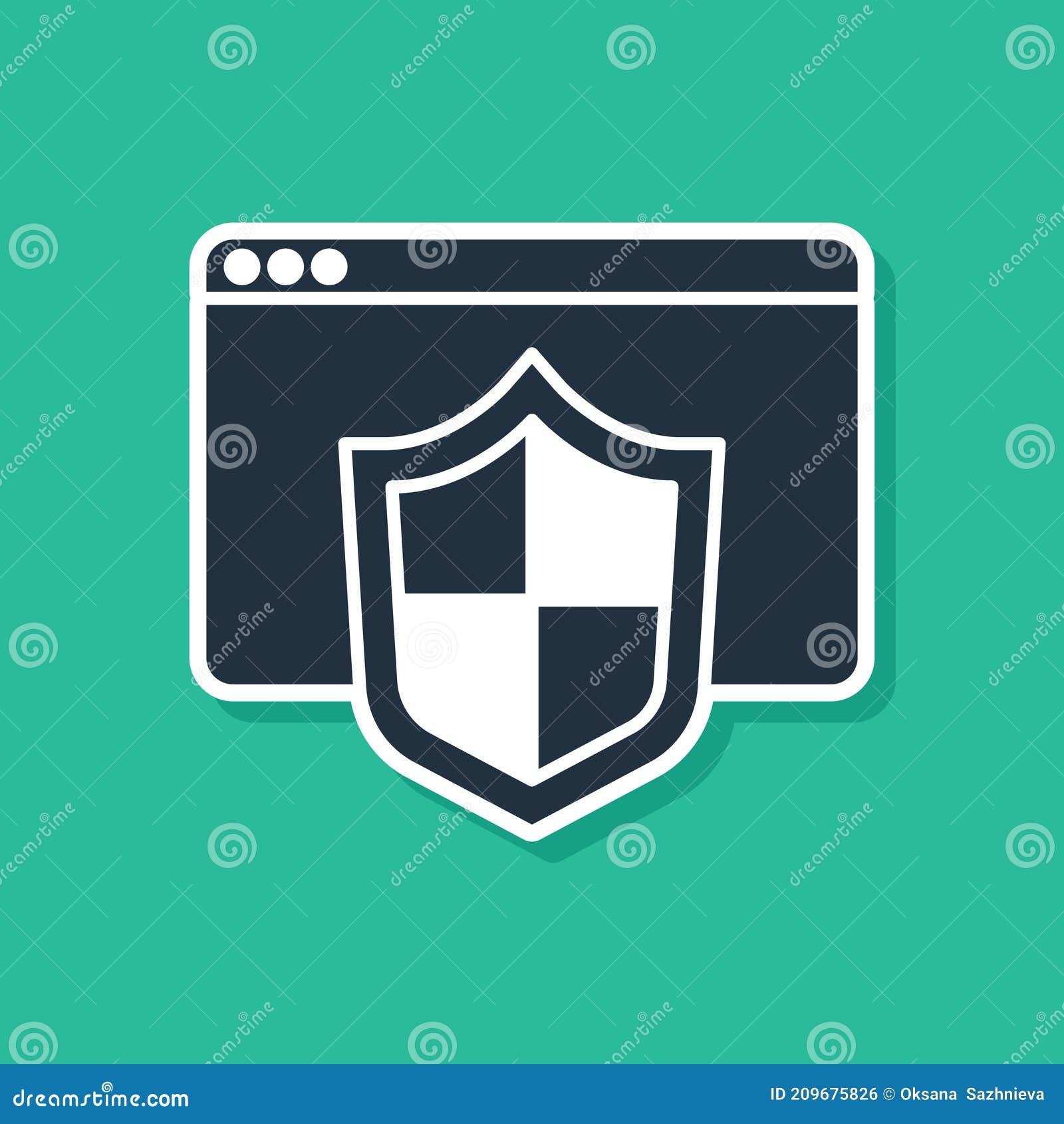 Blue Browser with Shield Icon Isolated on Green Background. Security ...