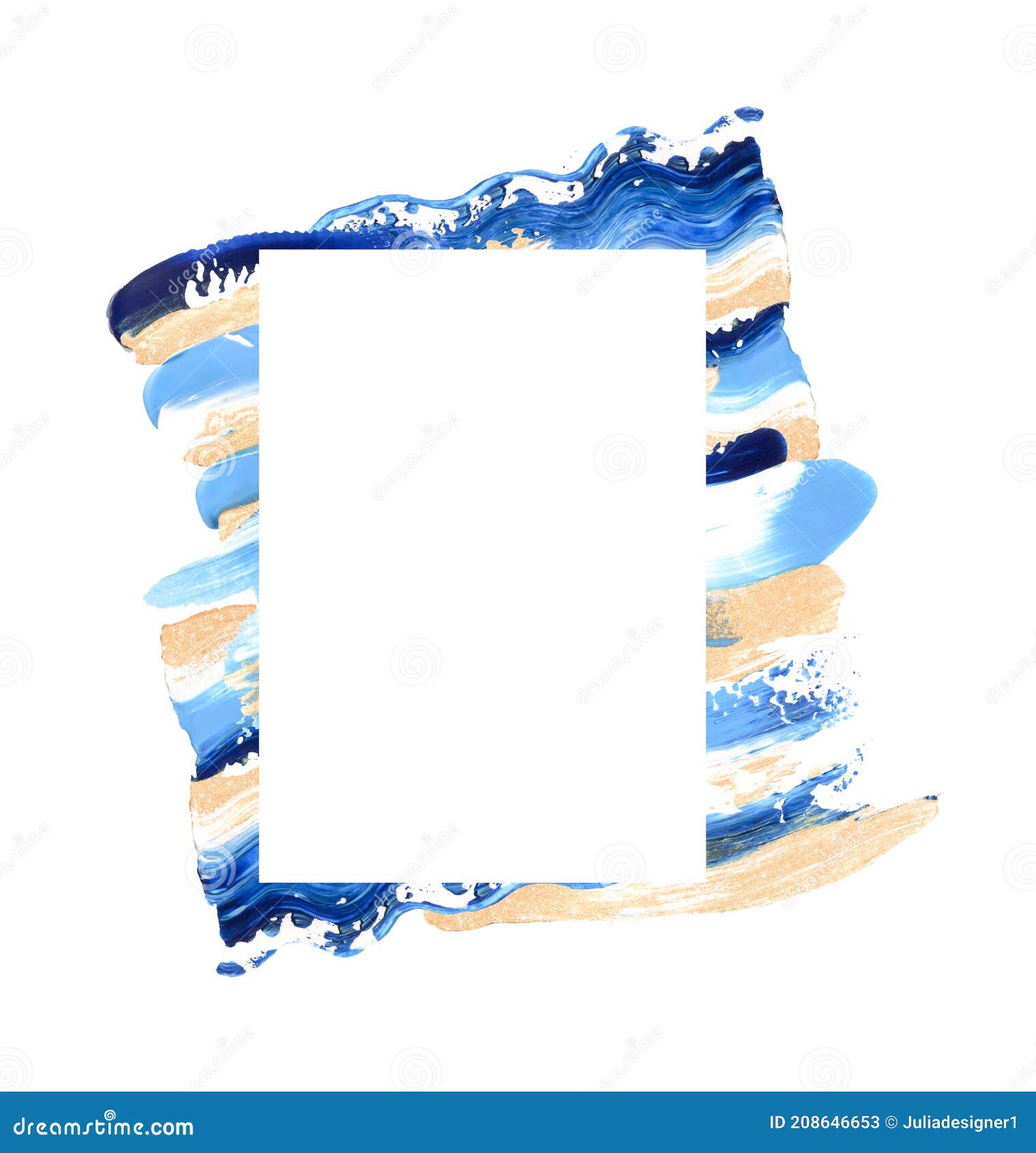 Blue Brushstroke Swash with White Rectangular Border. Card Premade ...